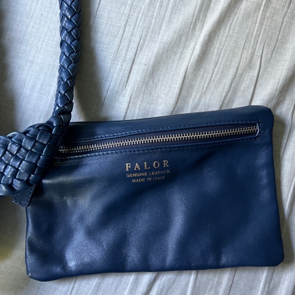 Falor | Bags | Falor Italy Leather Woven Tote With Pouch Navy Blue ...